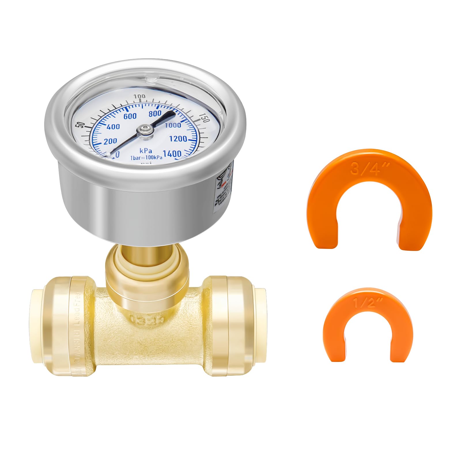 Solimeta Push-to-Connect 2” Liquid Filled Pressure Gauge, 3/4 inch ...