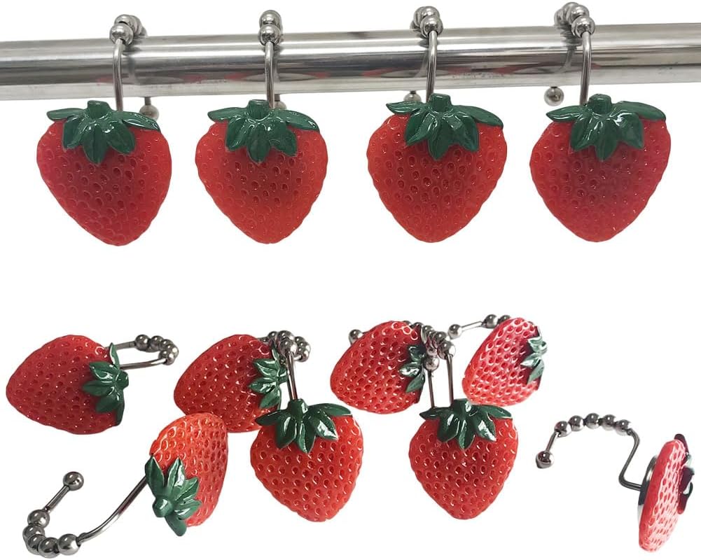 Amazon.com: Kinwot Strawberry Shower Curtain Hooks Rings, Rust Proof ...