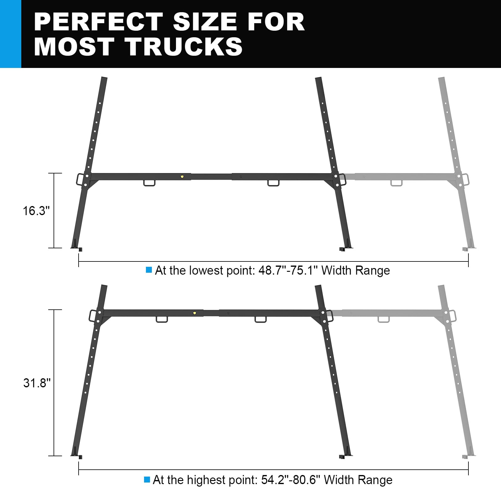 Snapklik.com : Rvdeaa Truck Ladder Racks 1000Ibs Capacity Extendable ...