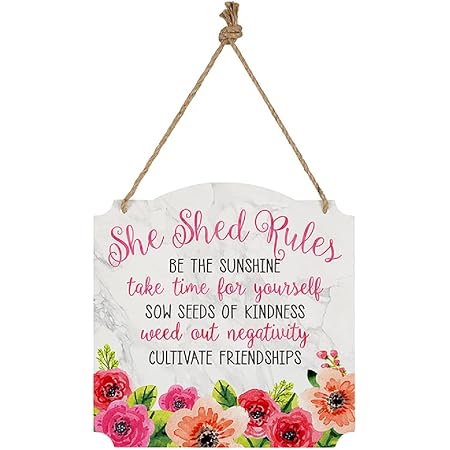 Amazon.com : Dyenamic Art She Shed Rules Inspirational Sign - Metal ...