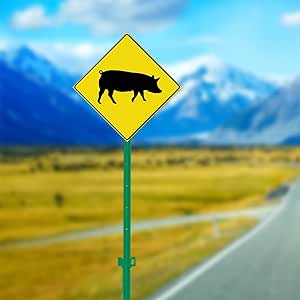 Amazon.com: Nintydays Pig Crossing Sign Metal Yellow Aluminum Sign ...