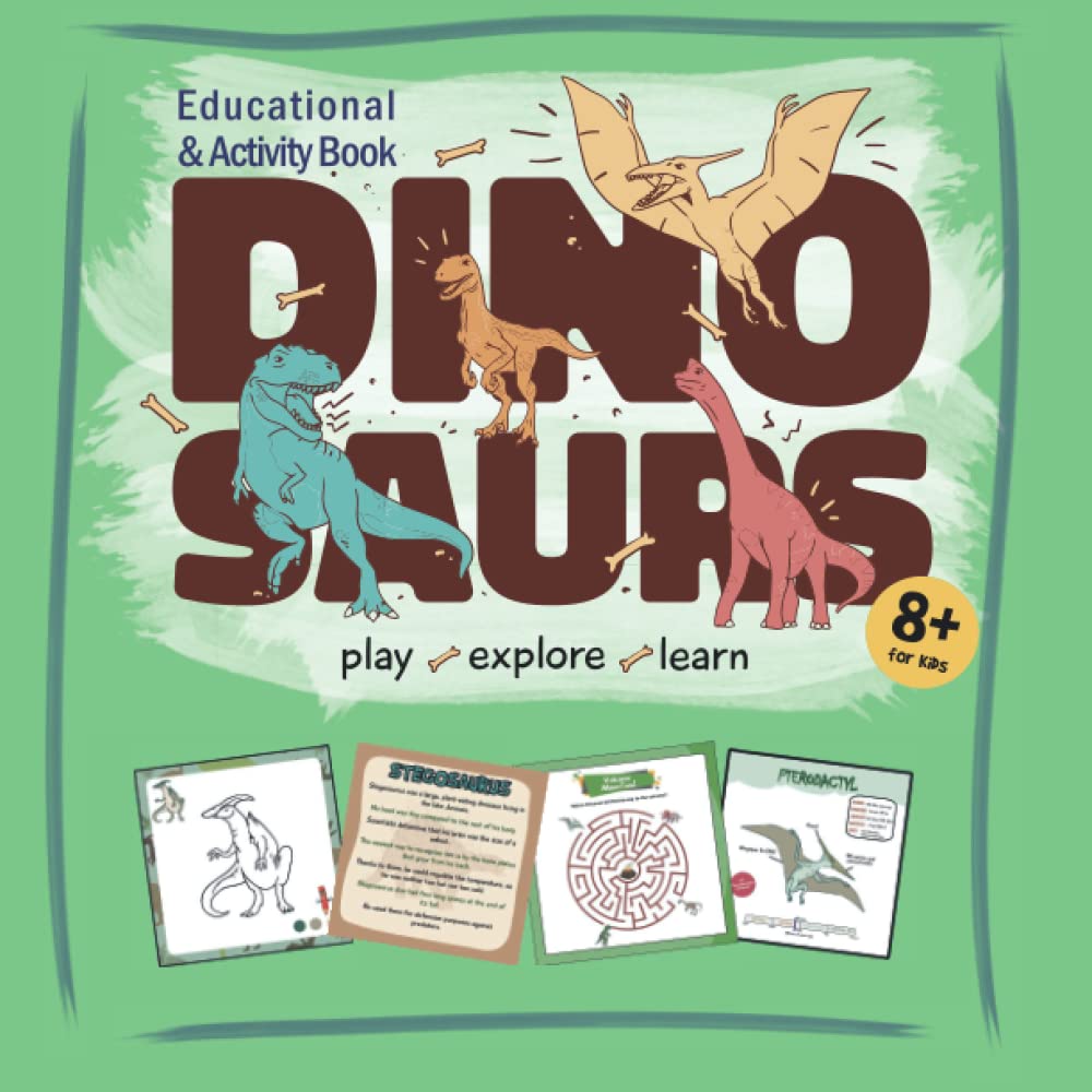 Educational & Activity Book Dinosaur for Kids ages 8+: Coloring Book ...