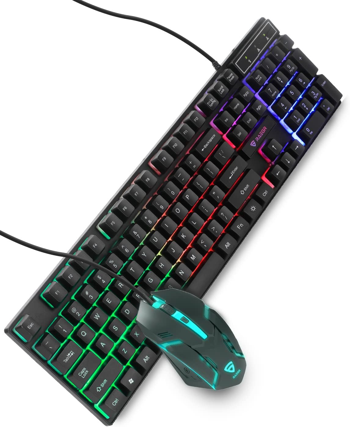 RAEGR RapidGear X30 Wired Rainbow Backlight Keyboard and 1200 dpi Mouse ...