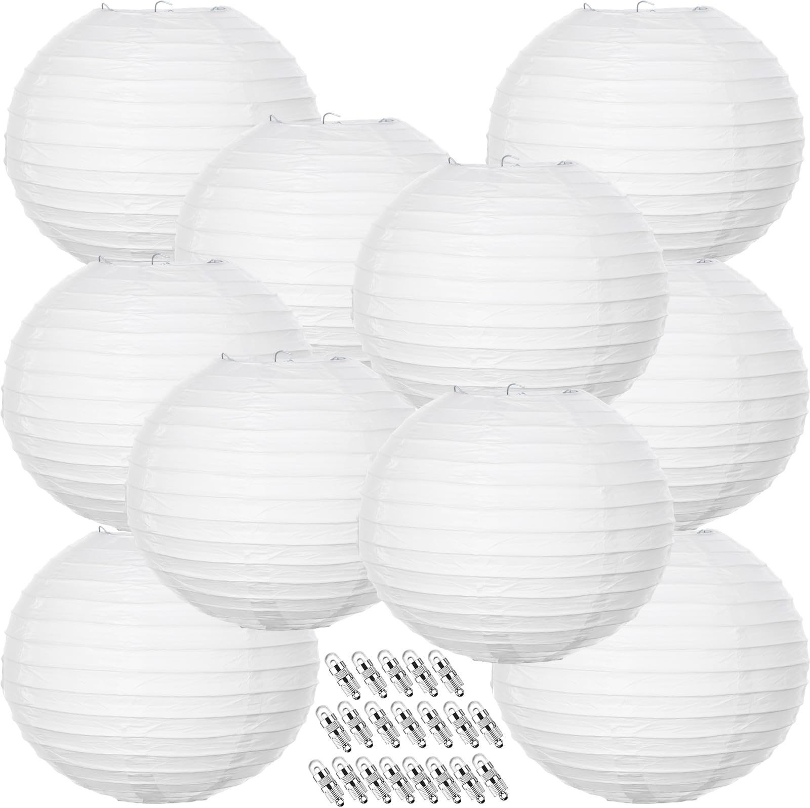 40 PCS 10 Inch Paper Lanterns with LED Light Set Round Chinese Paper ...