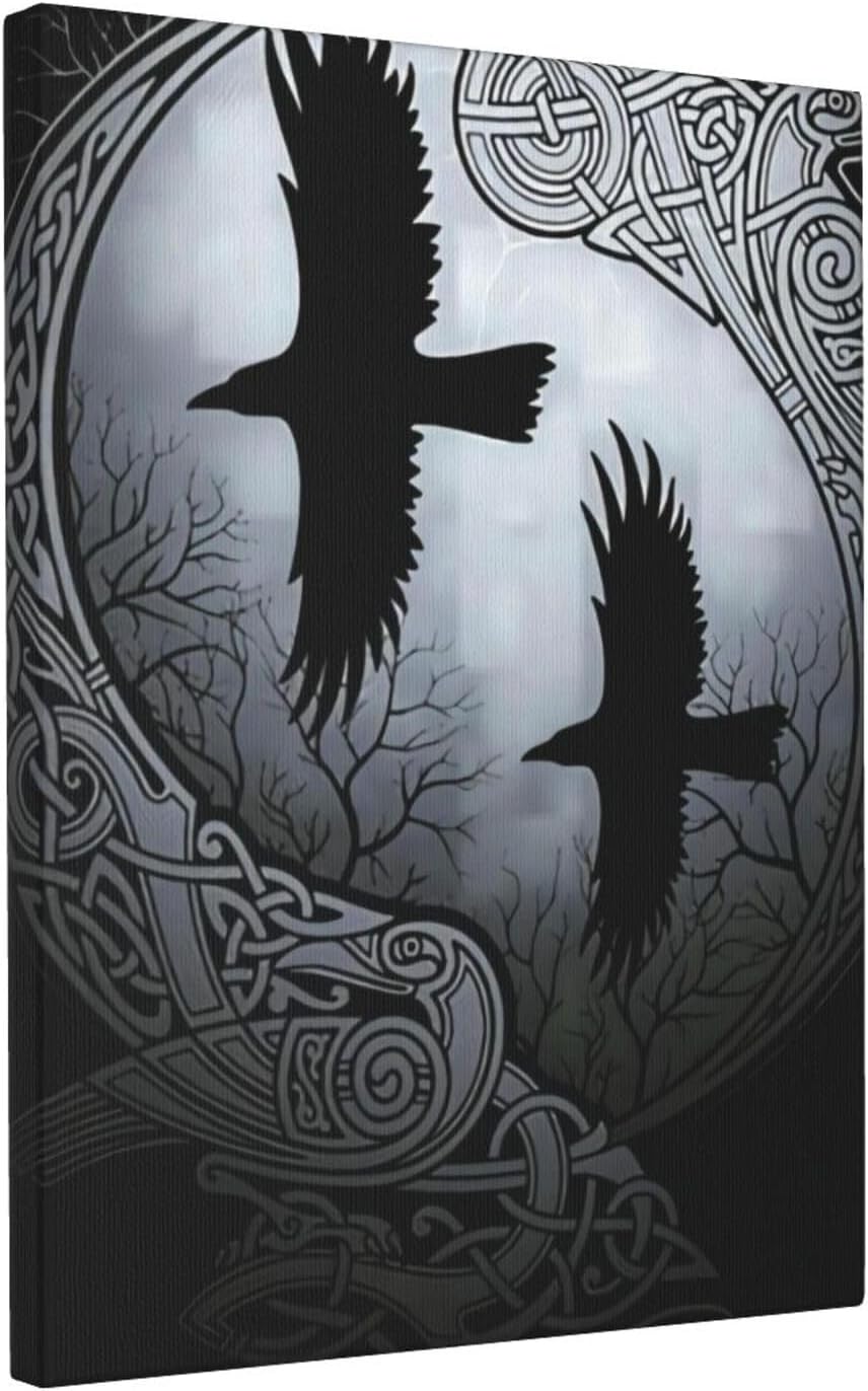 Amazon.com: Viking Norse Rune With Odin Ravens Framed Canvas Wall Art ...