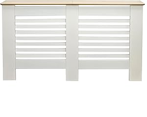 OHS Large Cream Radiator Cover with Oak Look Top, Stylish Slatted ...