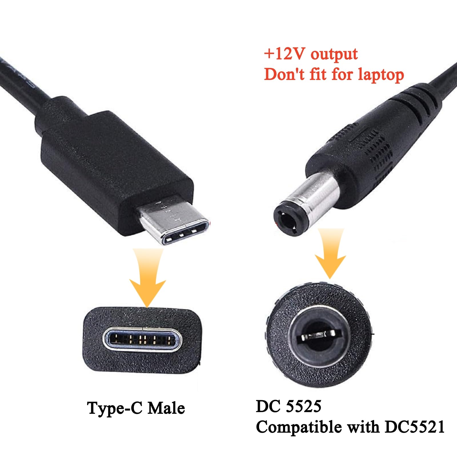 USB-C To DC Adapter USB-C To 12V DC Cable Adapter - 5.5x2.5mm & 5.5x2 ...