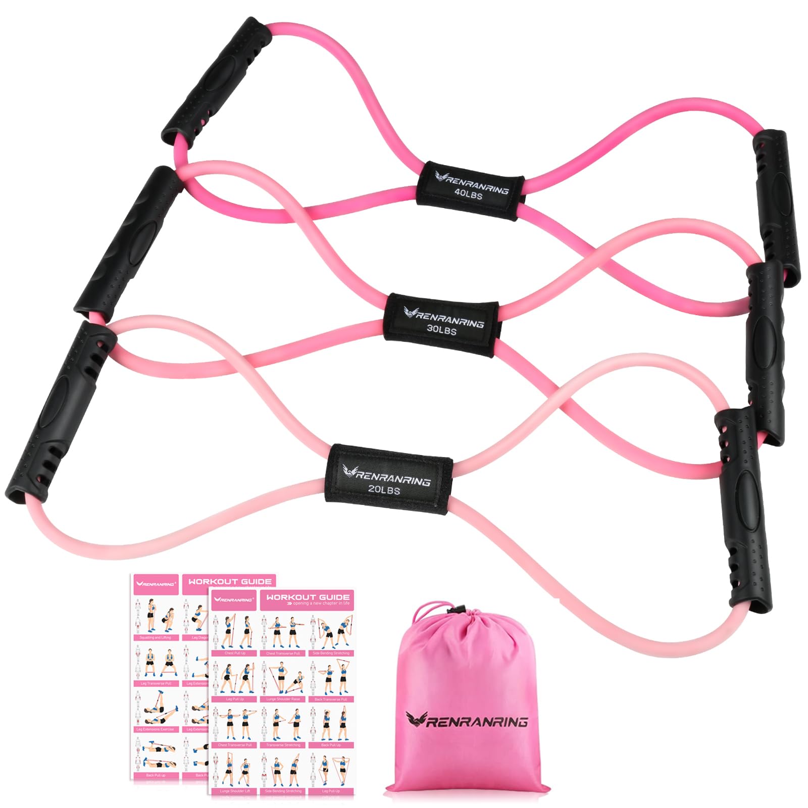 Amazon.com: RENRANRING Figure 8 Fitness Resistance Bands with Handles ...