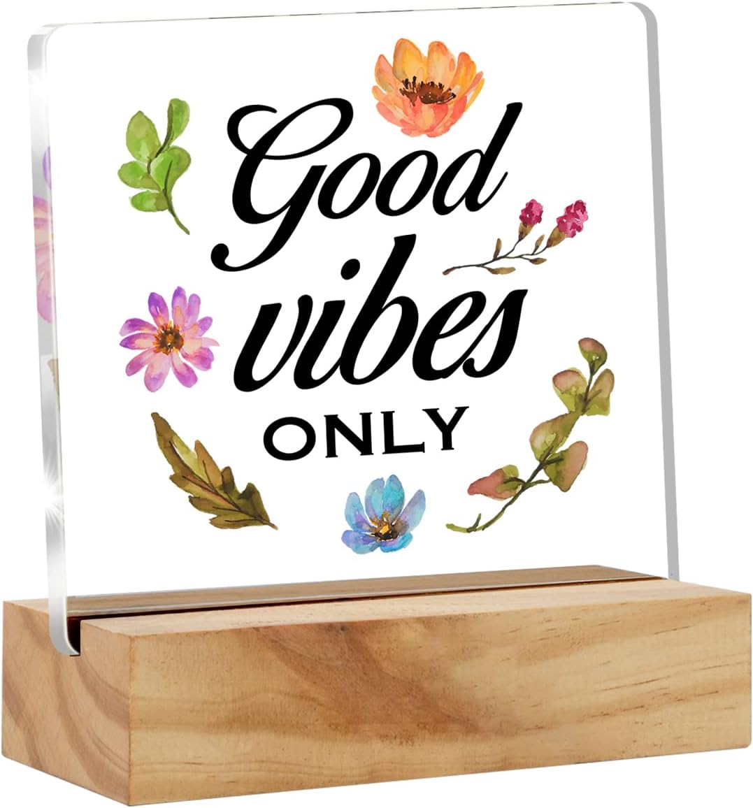 Amazon.com: Good Vibes Only Desk Decor Acrylic Desk Sign Positive ...
