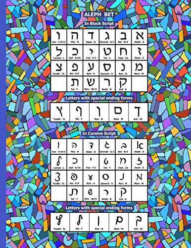 Aleph Bet: Blue Mosaic A4 Hebrew Notebook with Hebrew Alphabet table on back (large, 8.5x11 inch ...