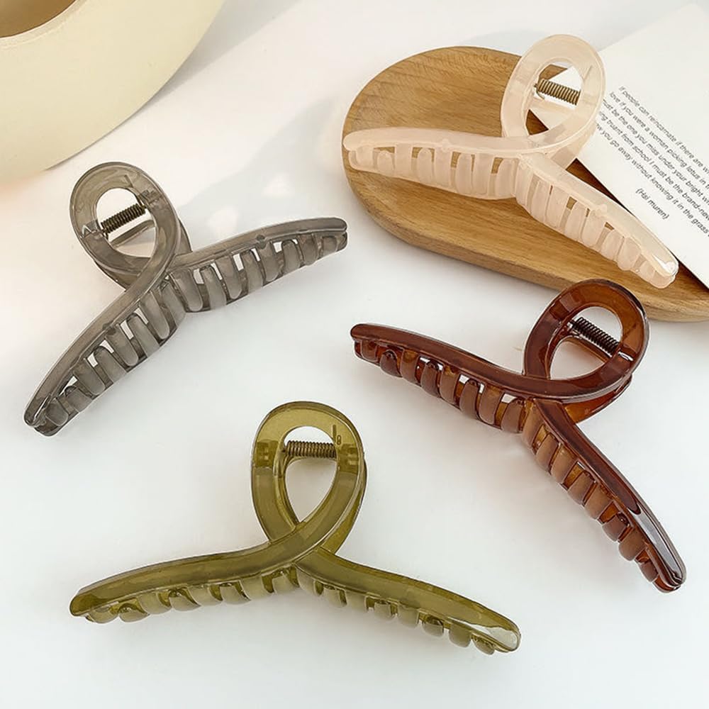 4 Pcs Big Hair Claw Clips for Long Thick Hair, Nonslip Jelly Hair Clips ...