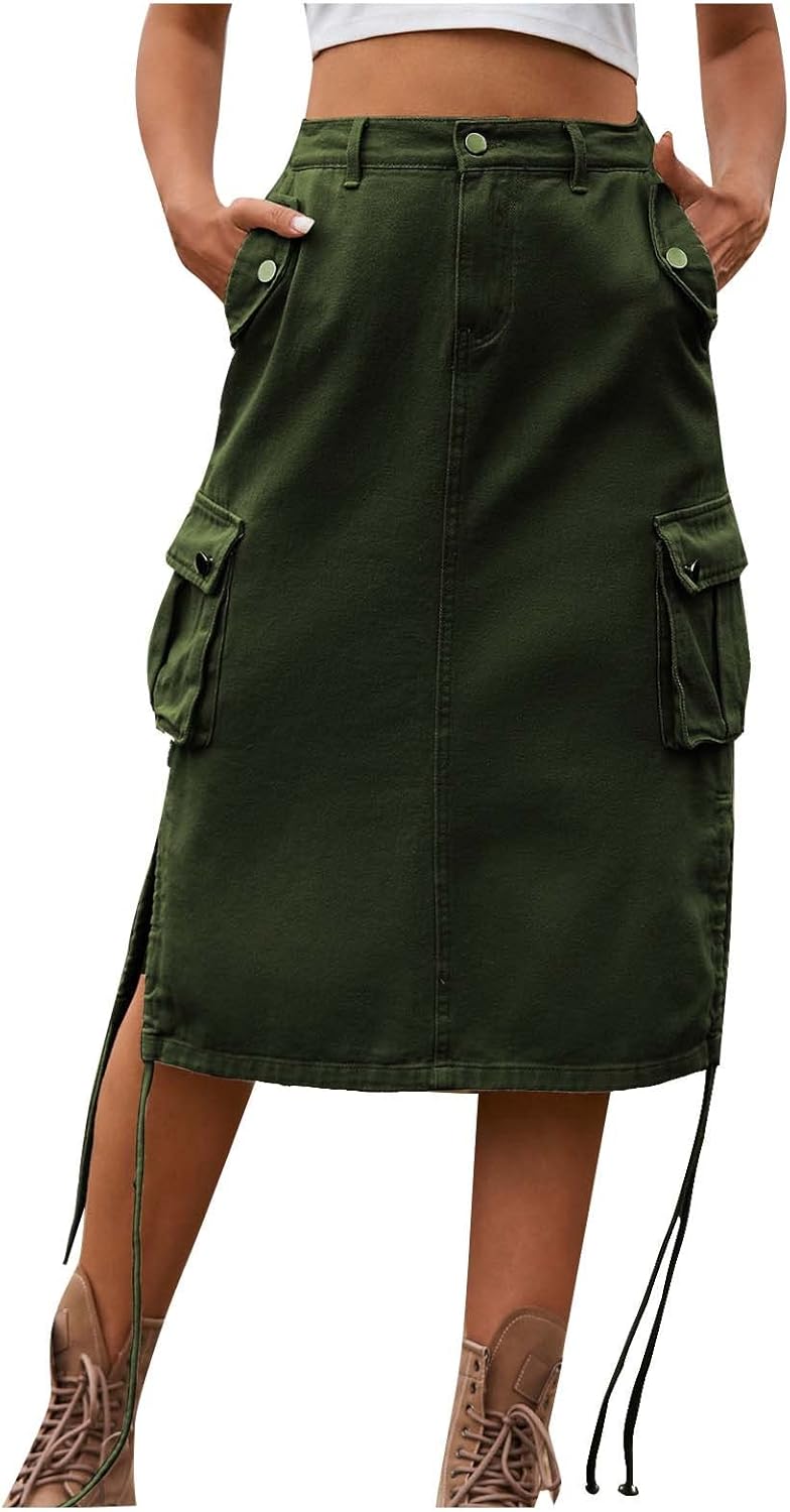 Amazon.com: Faldas cargo para mujer con bolsillos, falda larga de verano, faldas midi de ...