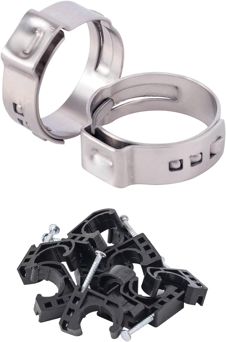 80PCS 1/2inch Stainless Steel Pex Cinch Clamp Rings plus 3/4inch Half ...