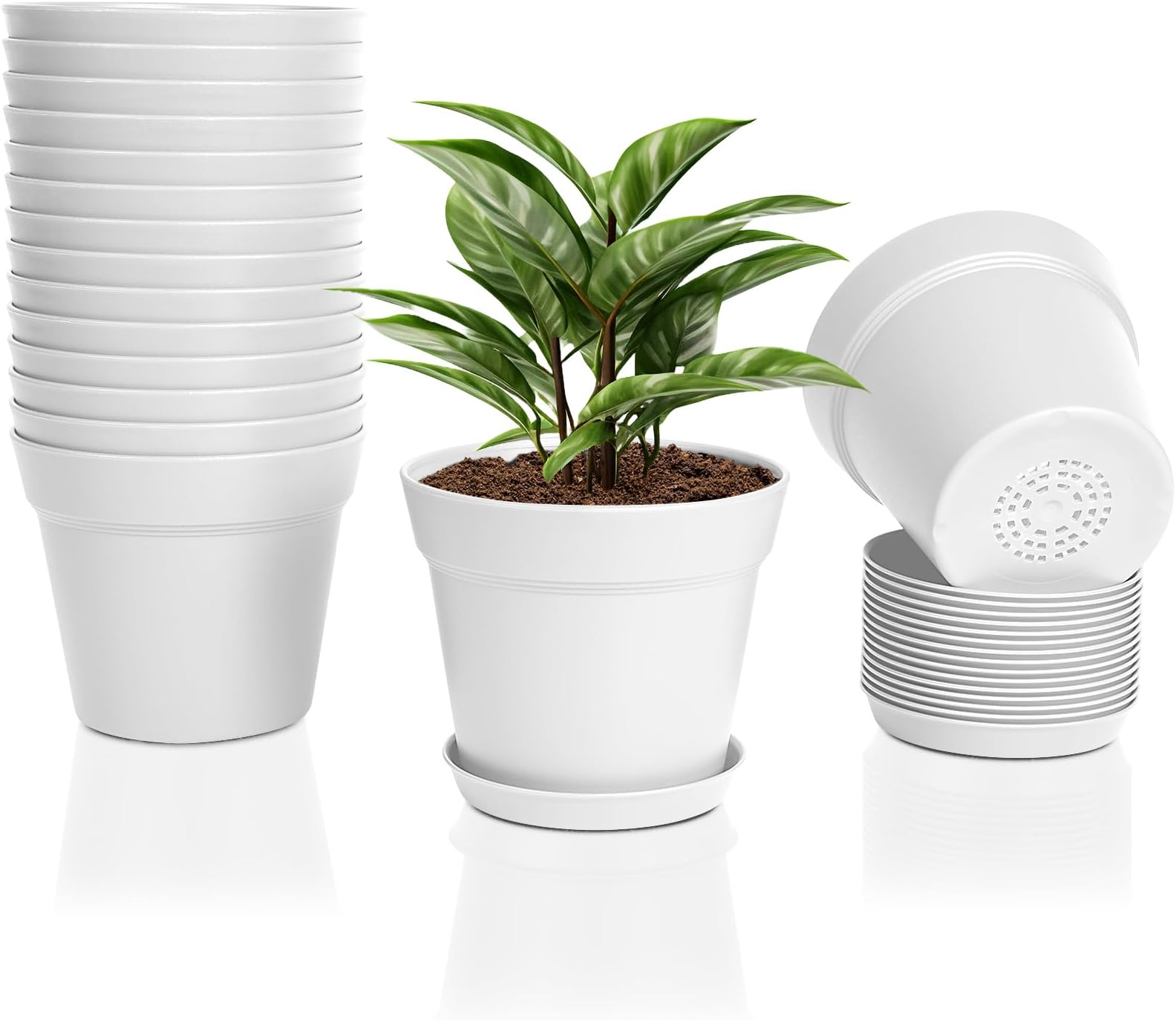 FORAGIFT 16 Pack 15cm Plastic Plant Pots for Indoor Flower Pots, Heavy ...
