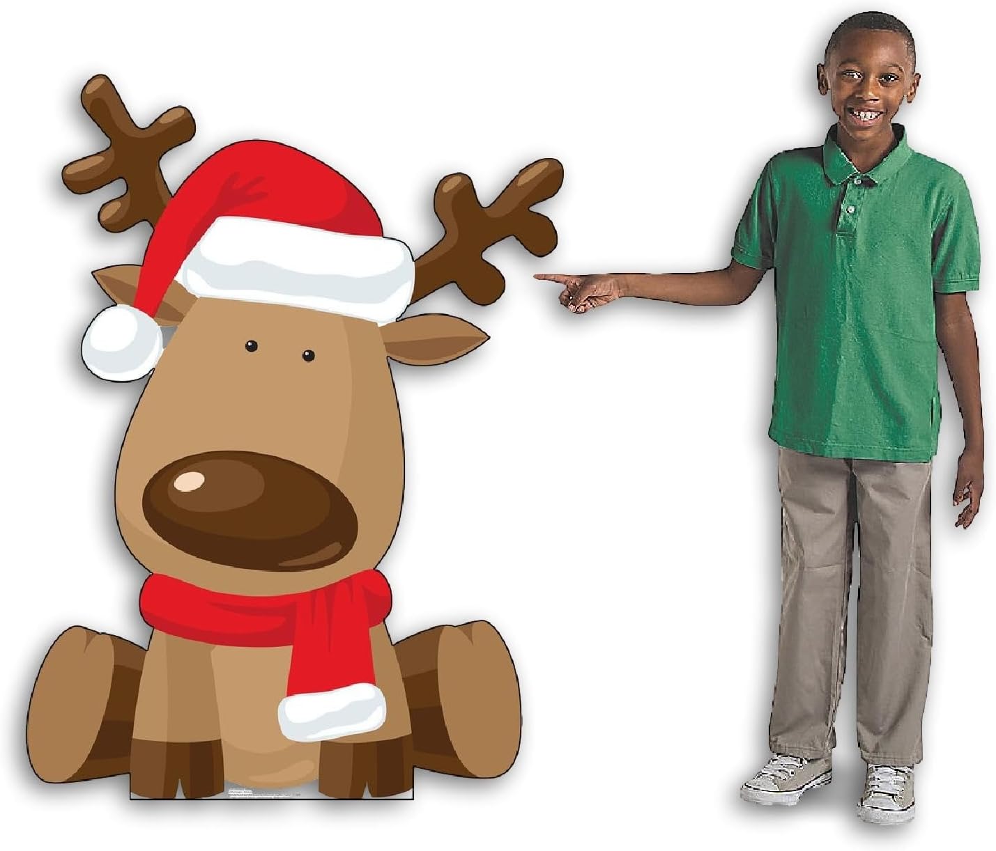 Amazon.com: Adorable Reindeer in Santa Hat Cardboard Stand-Up Christmas ...