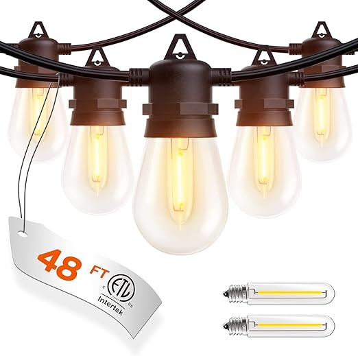 addlon 48FT LED Outdoor String Lights with 15 Edison Vintage ...