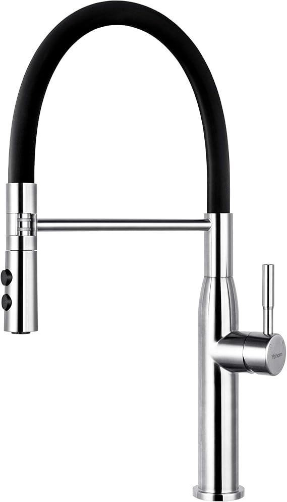 YOHOM Pull Out Kitchen Taps Mixer Black with Spray Stainless Steel ...