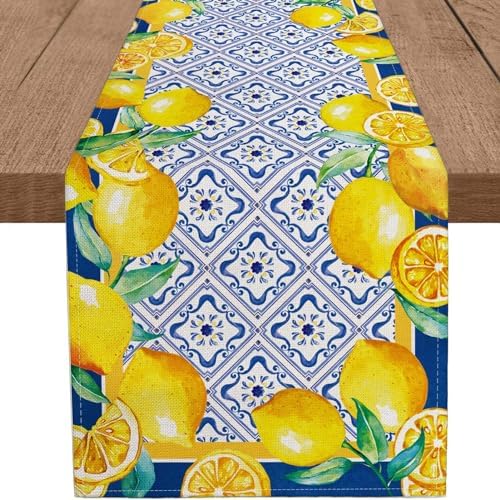 Amazon.com: Italy Blue Tiles Runner Decorative, Italian Lemons Summer ...