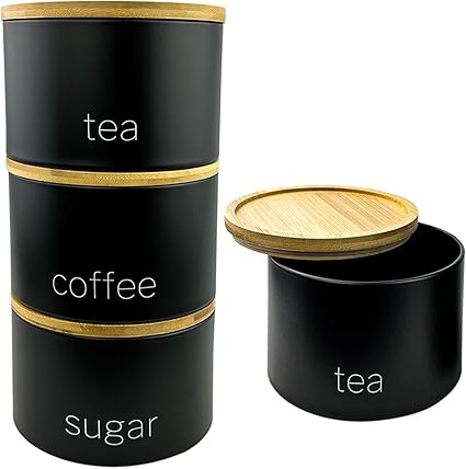 Set of 3 Stackable Tea Coffee Sugar Canister Airtight Food Storage ...