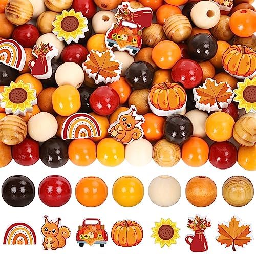 Amazon.com: Whaline 200Pcs Fall Maple Leaf Wooden Beads 4 Color Maple ...
