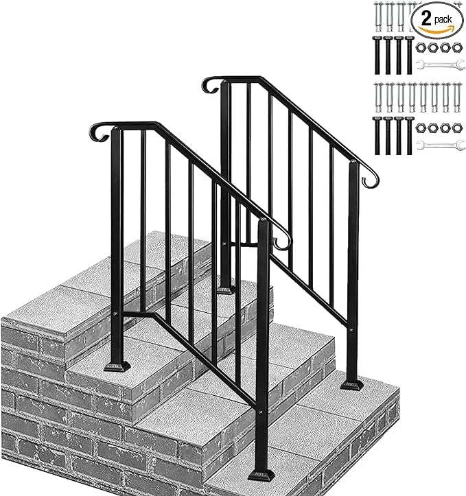 Snapklik.com : 2 Pack 3 Step Handrails For Outdoor Steps, Wrought Iron ...