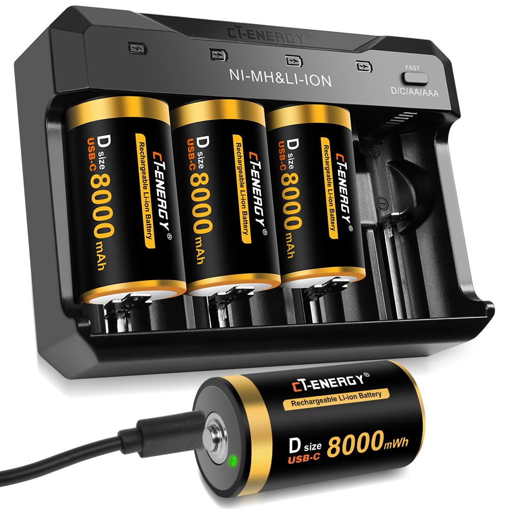 Amazon.com: 4 Bay AA AAA C D Battery Charger with Rechargeable D Cells ...