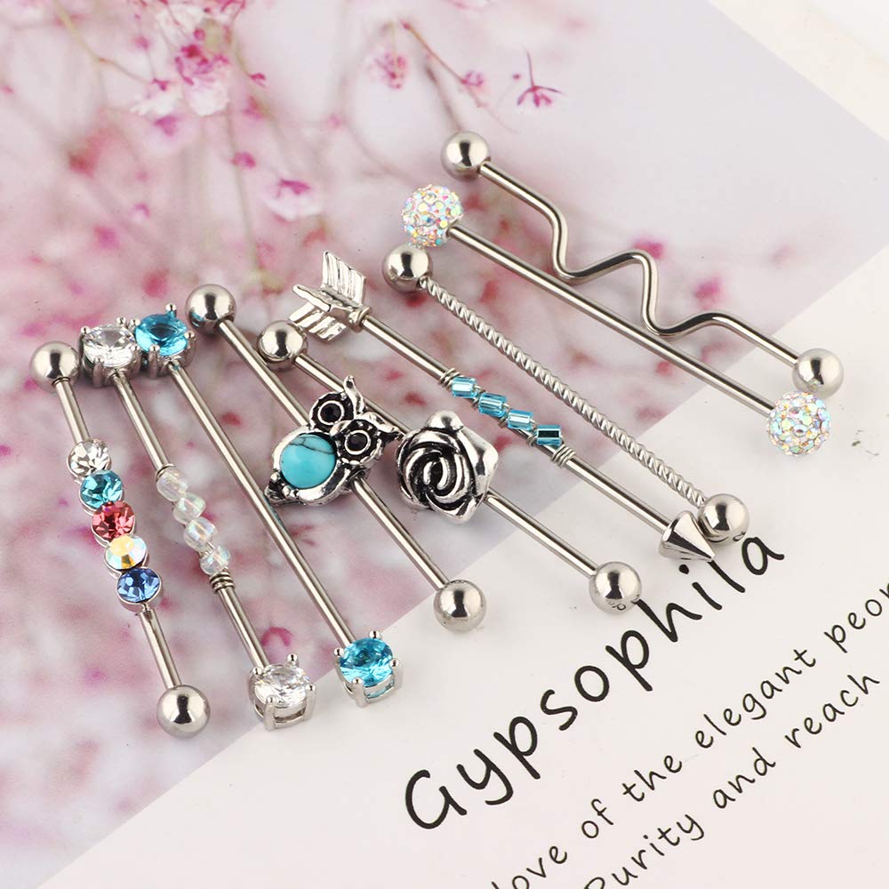 Snapklik.com : Industrial Barbell Earrings 14g Surgical Stainless Steel ...