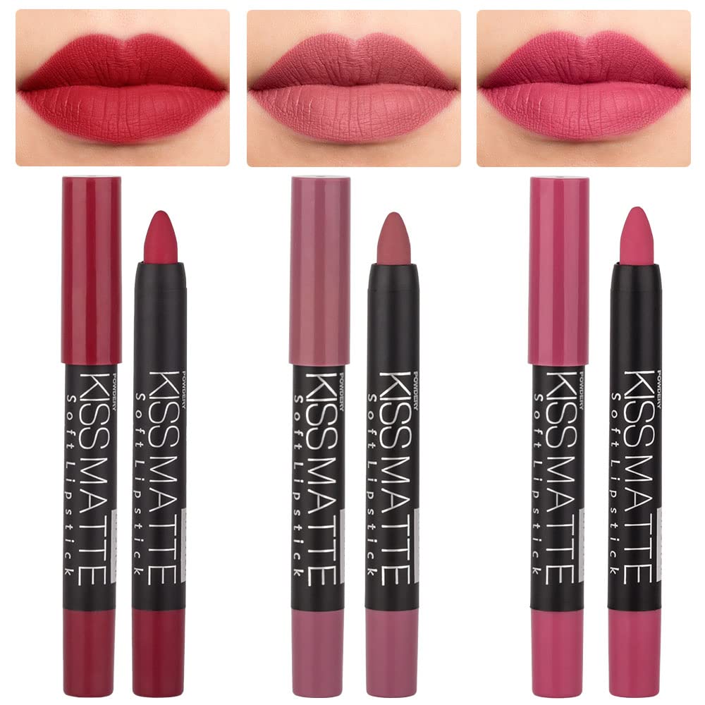 Juego de 3 lápices labiales mate con lápiz labial de color rojo castaño ...