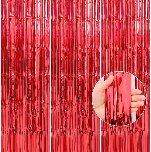 Amazon.com : 3 Pack Red Streamers Party Backdrop Christmas Decorations ...