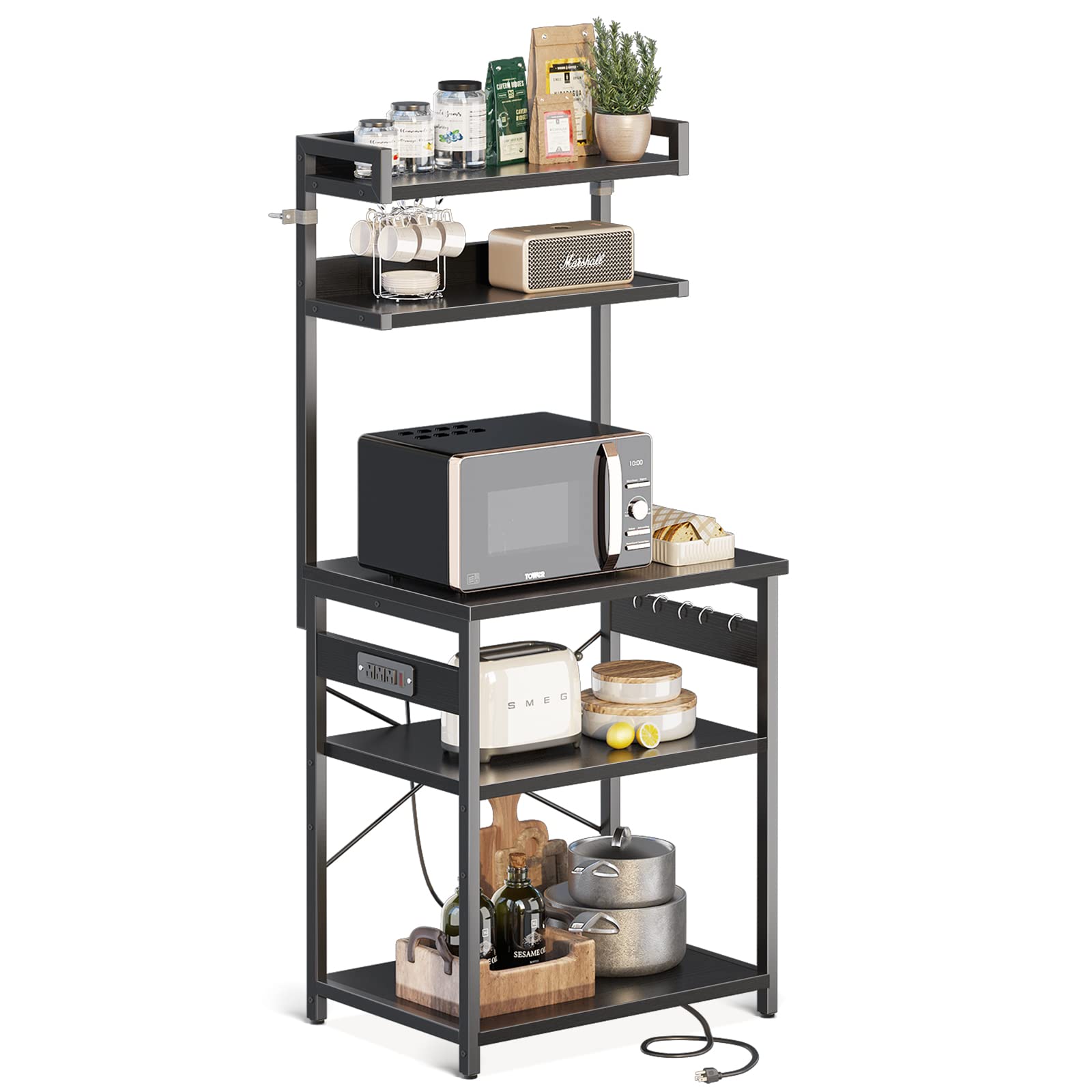 ODK Bakers Rack with Power Outlet, Microwave Stand with Storage 5-Tiers ...