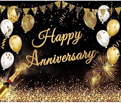 Amazon.com : Happy Anniversary Backdrop 10x8ft Fabric Black Gold ...