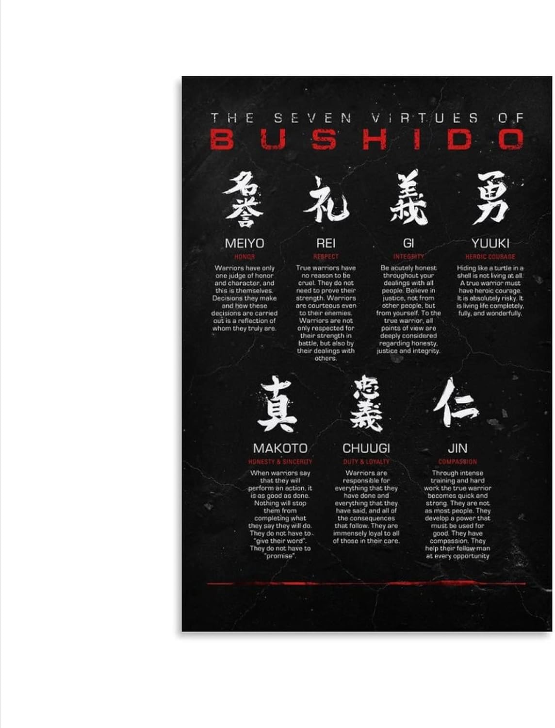 Amazon.com: Japanese Kanji Samurai Black White Bushido Code Poster The ...