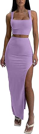 Amazon.com: ELLEVEN Two Piece Maxi Skirt Sets for Women Summer Sexy ...