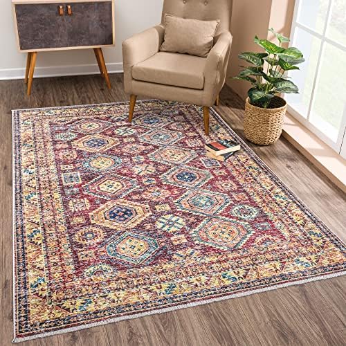 Amazon.com: Bloom Rugs Caria Washable Non-Slip 8x10 Rug - Dark Red ...