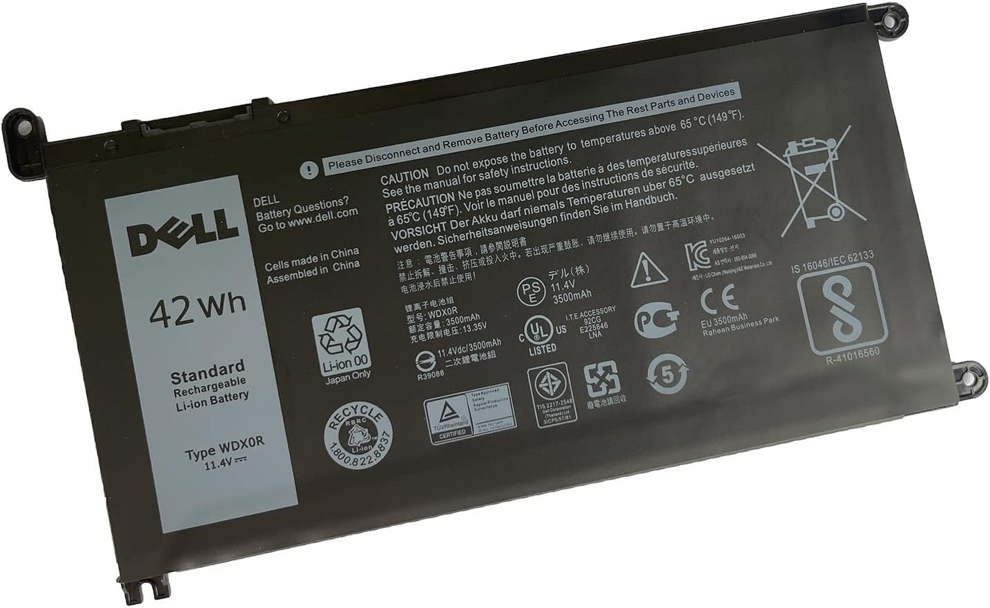 Amazon.com: DELL WDX0R 11.4V 42Wh 3-Cell battery For DELL Inspiron 5368 5378 5379 5565 5567 5568 ...