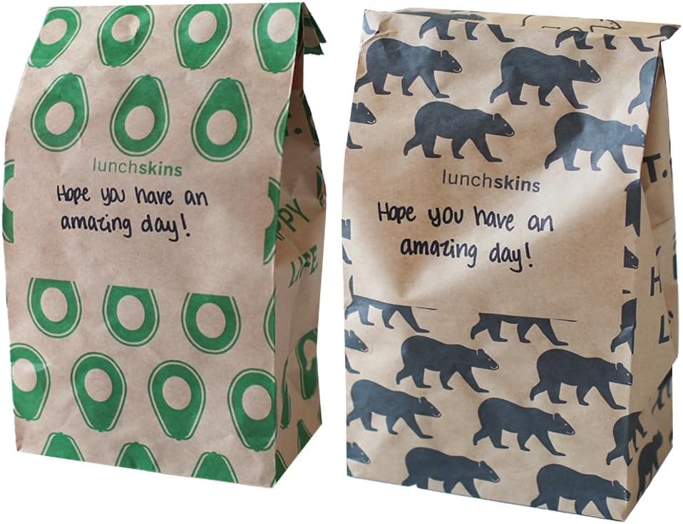 Amazon.com: Lunchskins Recyclable Paper Lunch Bags, 5 1/8 x 10 1/2 ...