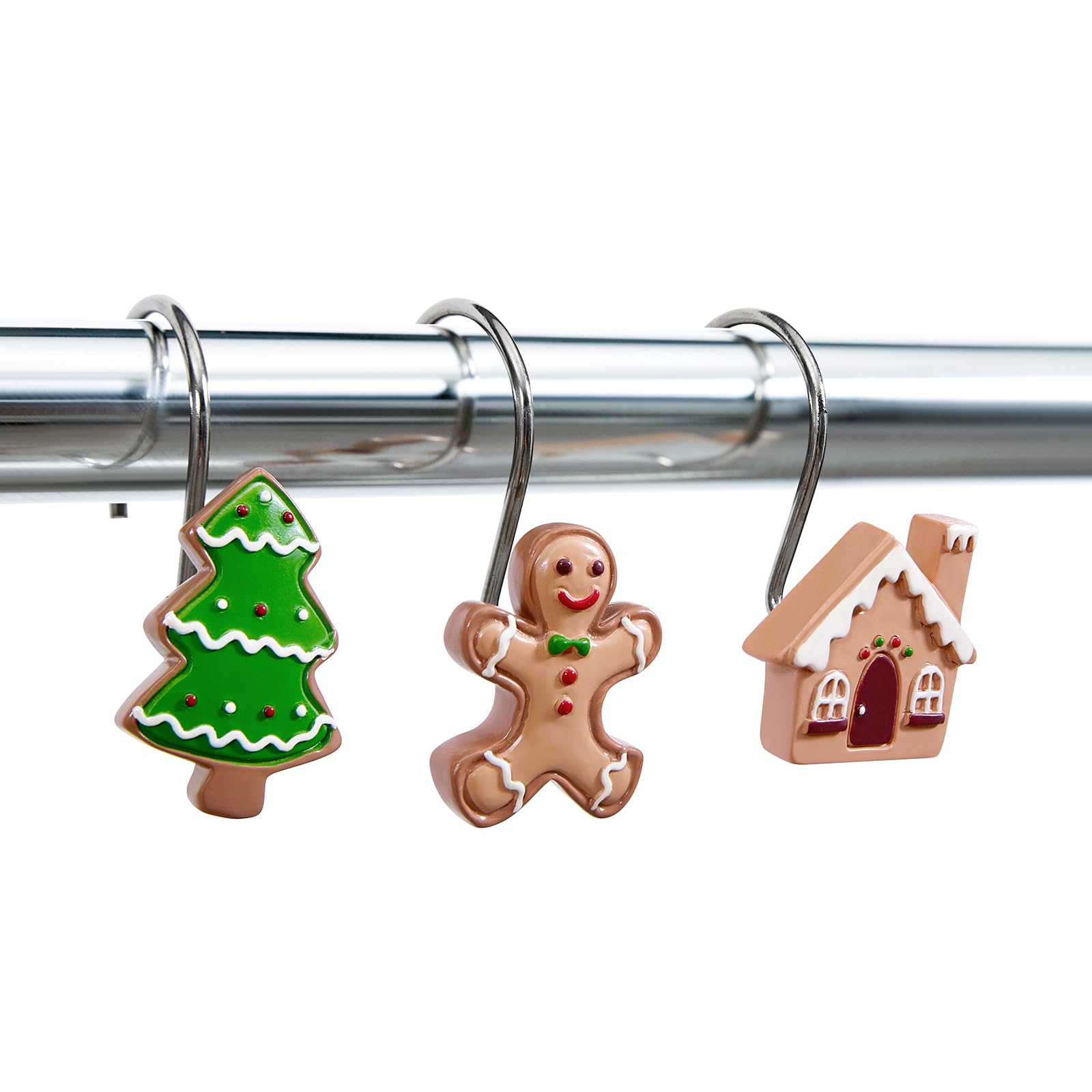 Amazon.com: Estmy Cute Gingerbread House Christmas Shower Curtain Hooks ...