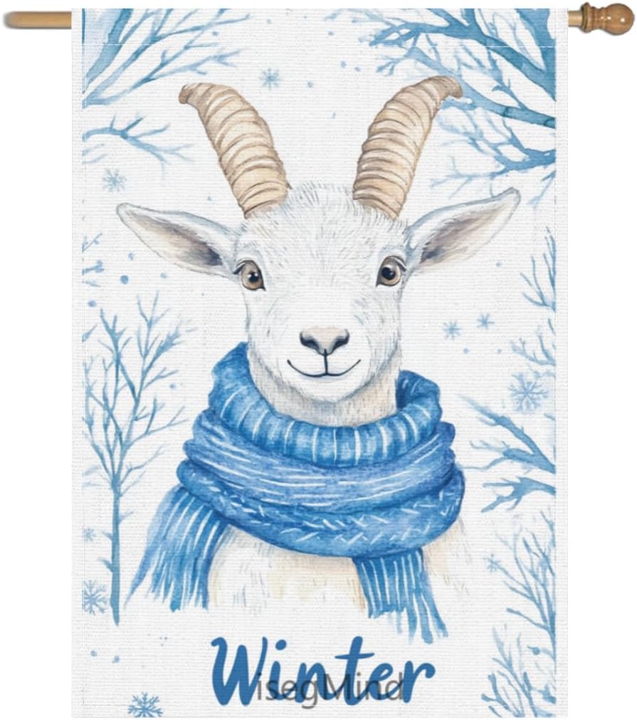 Amazon.com : IsegMind Winter Goat Garden Flag 28x40 Double Sided ...