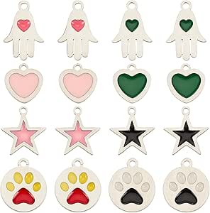 Amazon.com: SUNNYCLUE 1 Box 16Pcs 4 Style 304 Stainless Steel Enamel Charms Heart Hamsa Hand ...