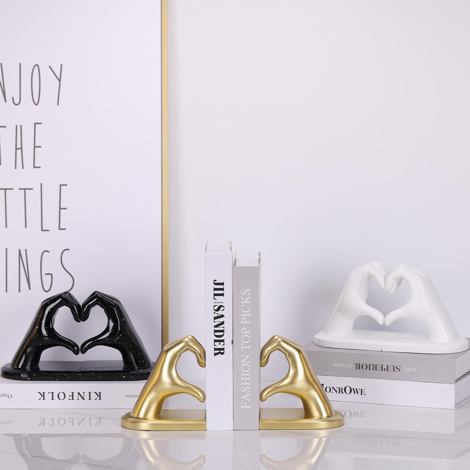 Gold Heart Hands Sculpture Bookends, Cute Book Ends Decorative Bookends ...