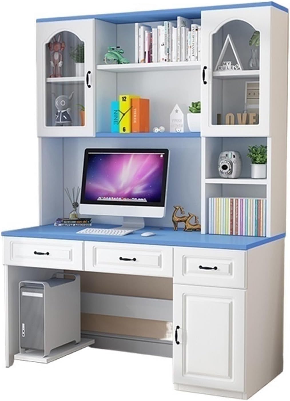 Amazon.com: KIRANDY Girls' Bedroom Study Desk and Bookshelf Combo ...