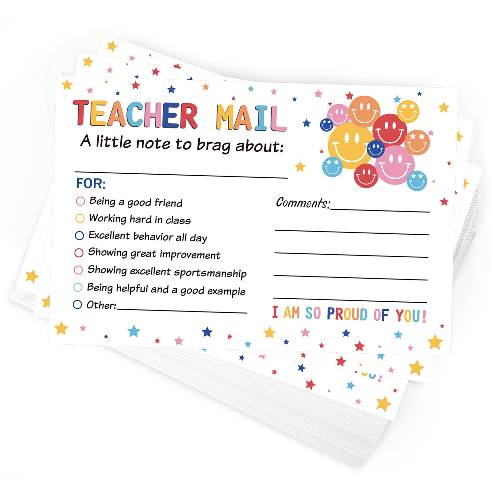 Amazon.com : 50Pcs Teacher Mail Notes to Parents, Smiley Face Happy ...