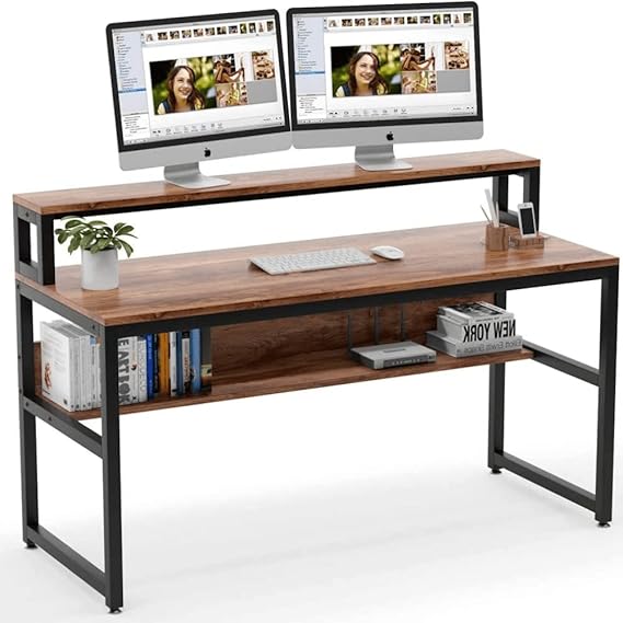 Priti- Study Workstation with Open Bookshelf for Home Office Desk ...