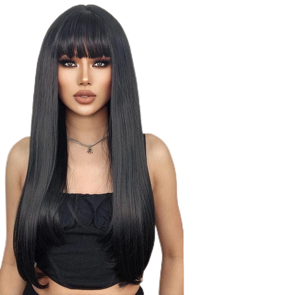 Esmee Long Straight Black Wigs for Women Natuaral Synthetic Layered ...