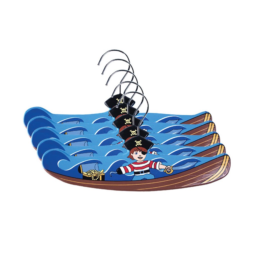 Kidorable Pirate Ship Fun Brown/Blue Hand Crafted Wooden Hangers for ...
