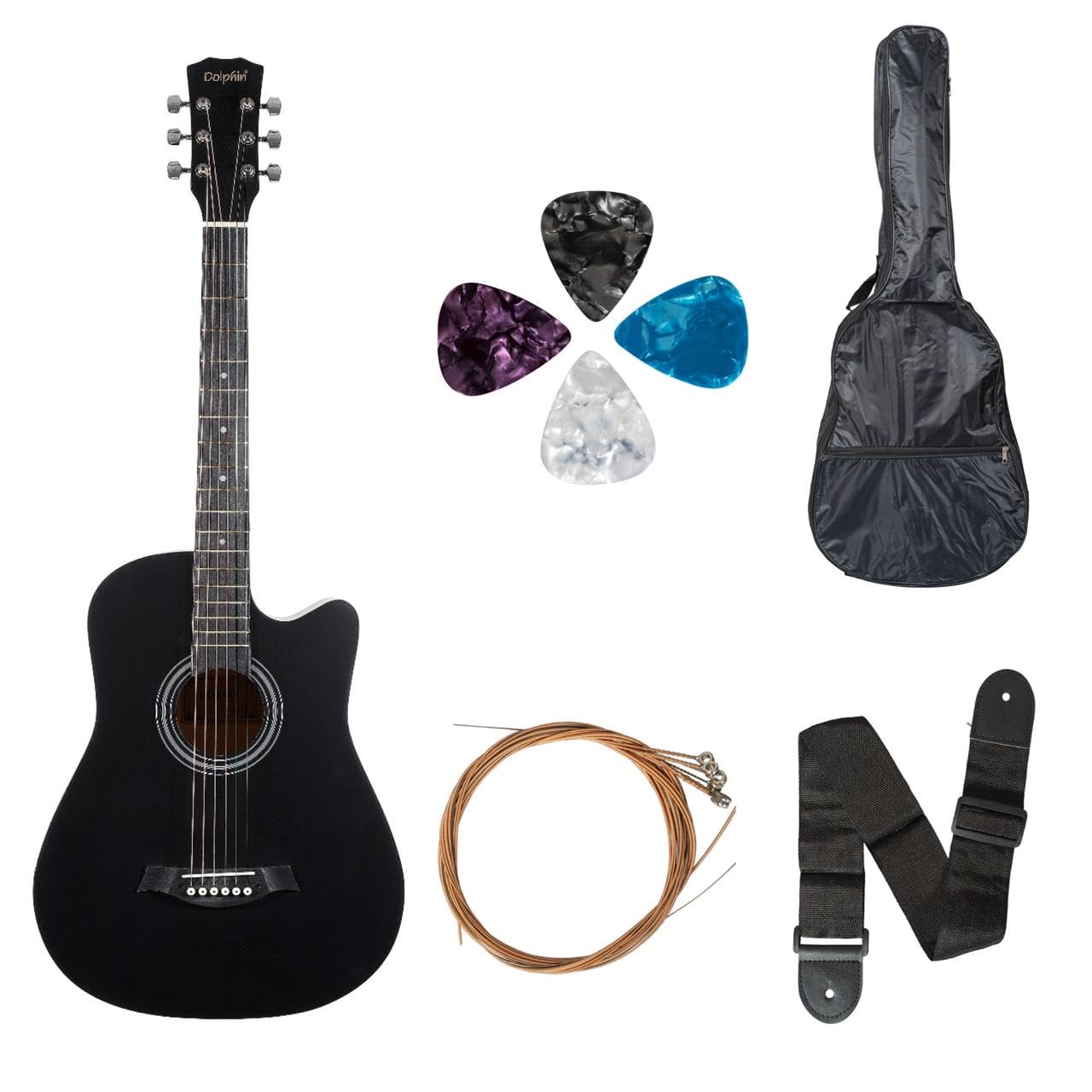 “ALL WOODEN” 38” INCH "DOLPHIN"Guitar Combo Pack For Beginner Adults ...