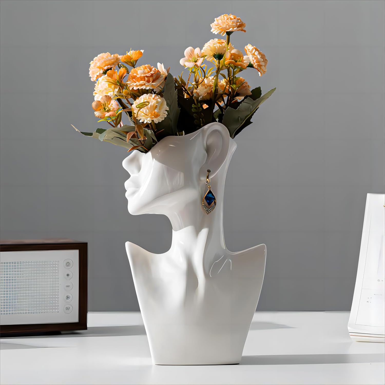 Amazon.com: GIDARY Face Vases -White,H 9.2 Inch,with Earrings Art ...