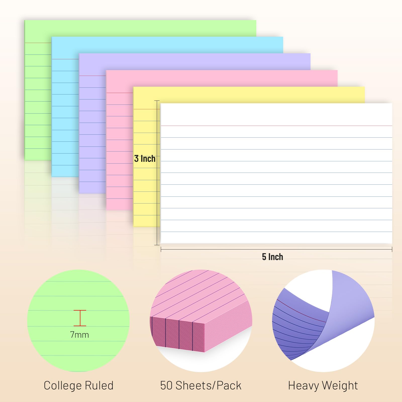 Snapklik.com : 300 Count Colored Index Cards 3 X 5 Inch Ruled Index ...