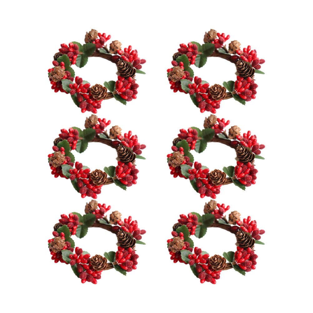 Amazon.com: Amosfun 6pcs Christams Candle Rings Red Berry Candle Rings ...
