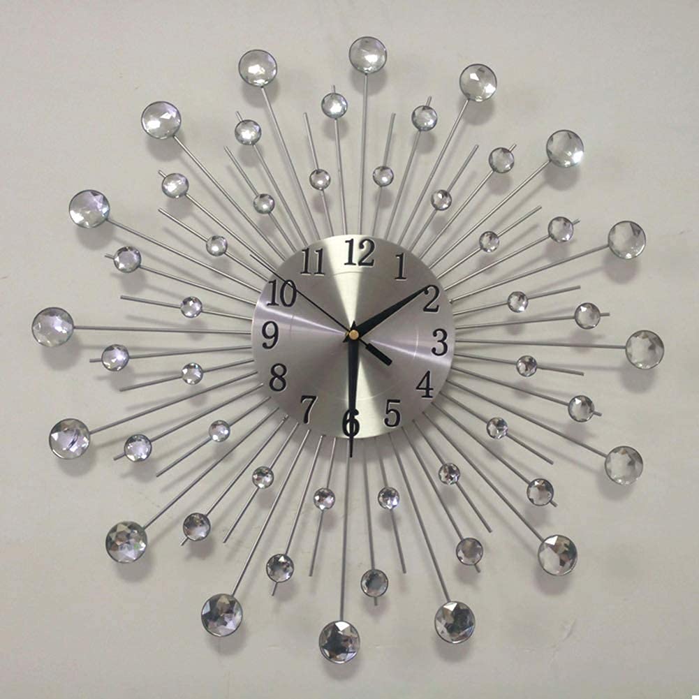 GOTOTOP Silver Diamond Wall Clock, Luxury Modern Fashion Round Design ...